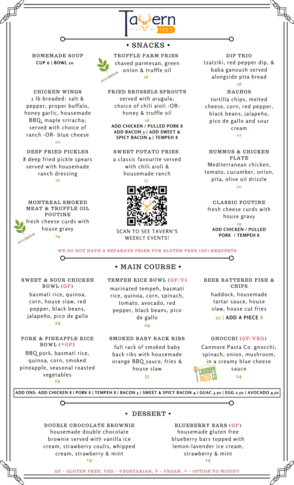 MENU - Tavern 1883