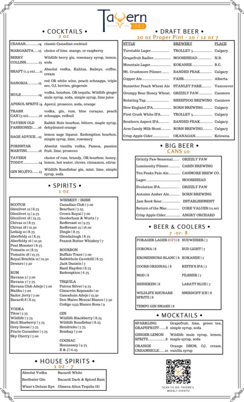 MENU - Tavern 1883